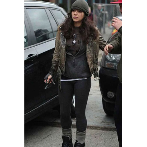Michelle Rodriguez Getaway Driver Biker Brown Leather Jacket