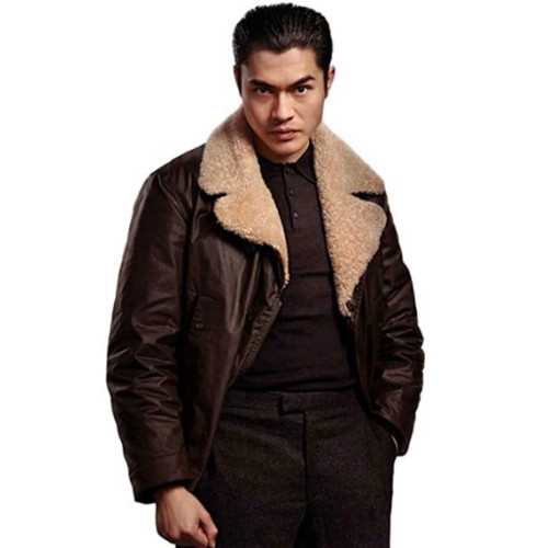 Henry Golding Gentlemen Dry Eye Shearling Brown Leather Jacket