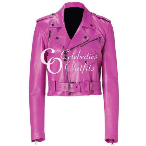 Stylish Jessica Alba Pink Designer Real Leather Jacket