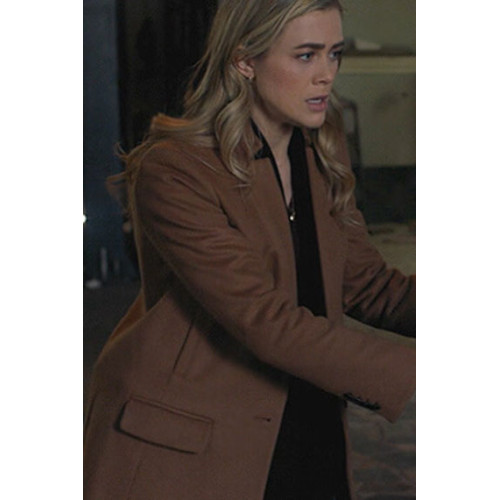 Manifest Melissa Roxburgh Michaela Stone Brown Wool Long Coat