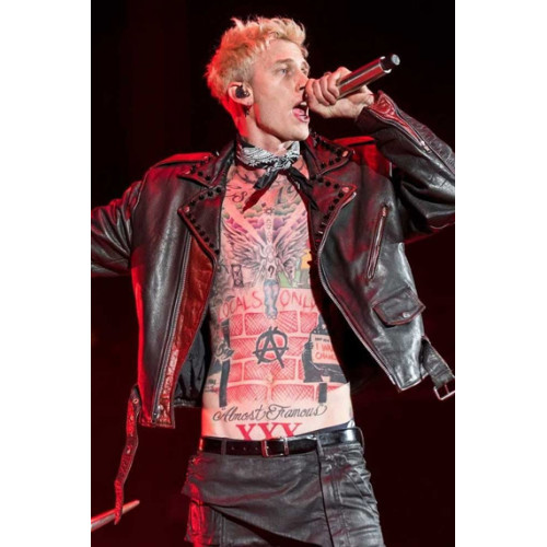 Machine Gun Kelly Concert Black Studded Biker Leather Jacket