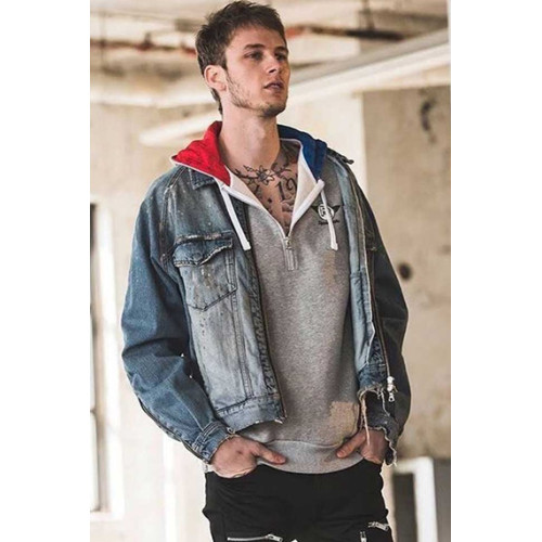 Machine Gun Kelly Street Mens Casual Bomber Blue Denim Jacket