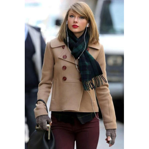 Singer Taylor Swift NYC Street Brown Wool Trench Pea Coat