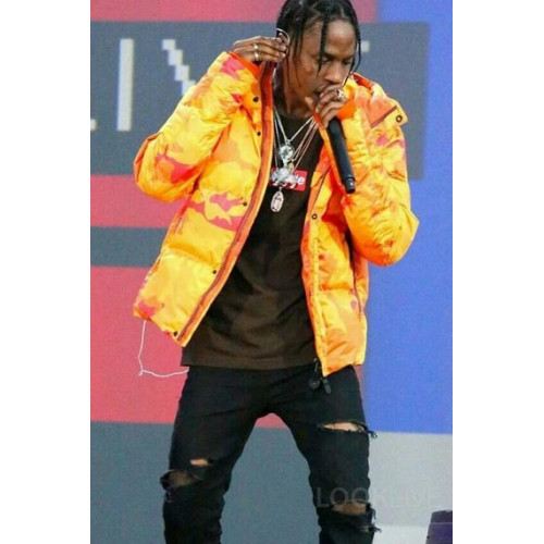 Travis Scott Concert Fragment Orange Parachute Puffer Jacket